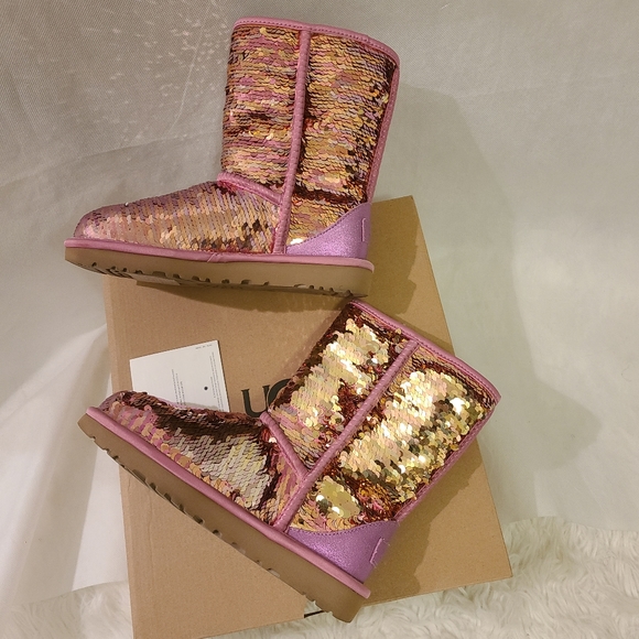 UGG | Shoes | Ugg Womens Classic Short Sequin Boots In Pink Sz 5 | Poshmark